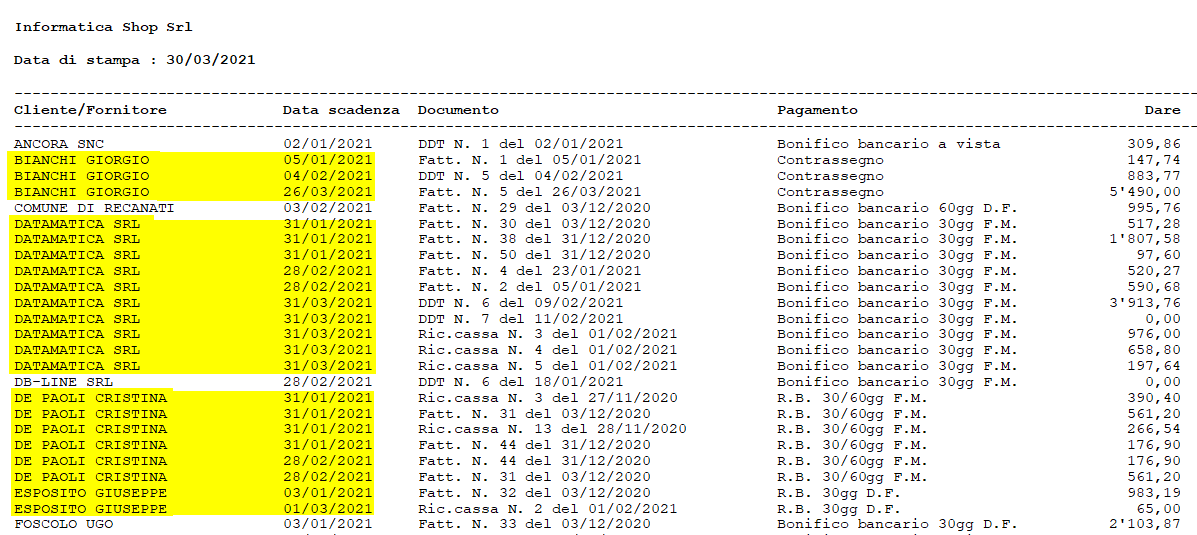Stampa dello scadenzario - Ready Pro - Manuale utente