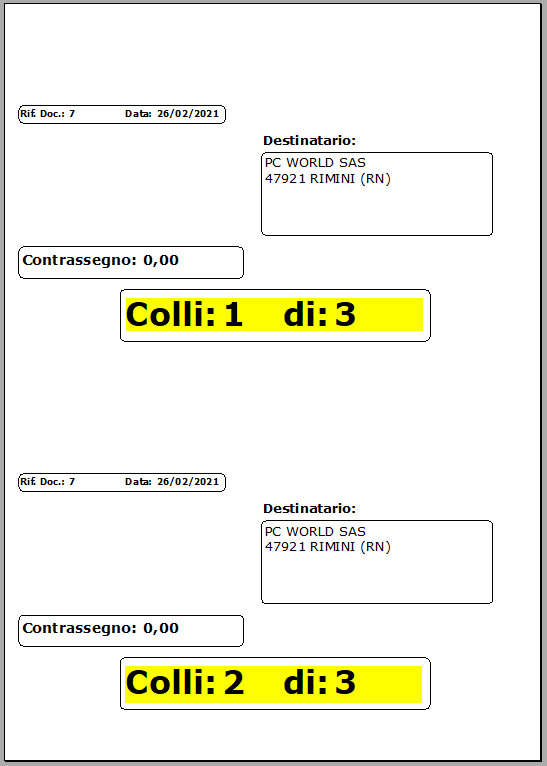 Stampa di un numero di etichette di spedizione pari al numero di colli ...