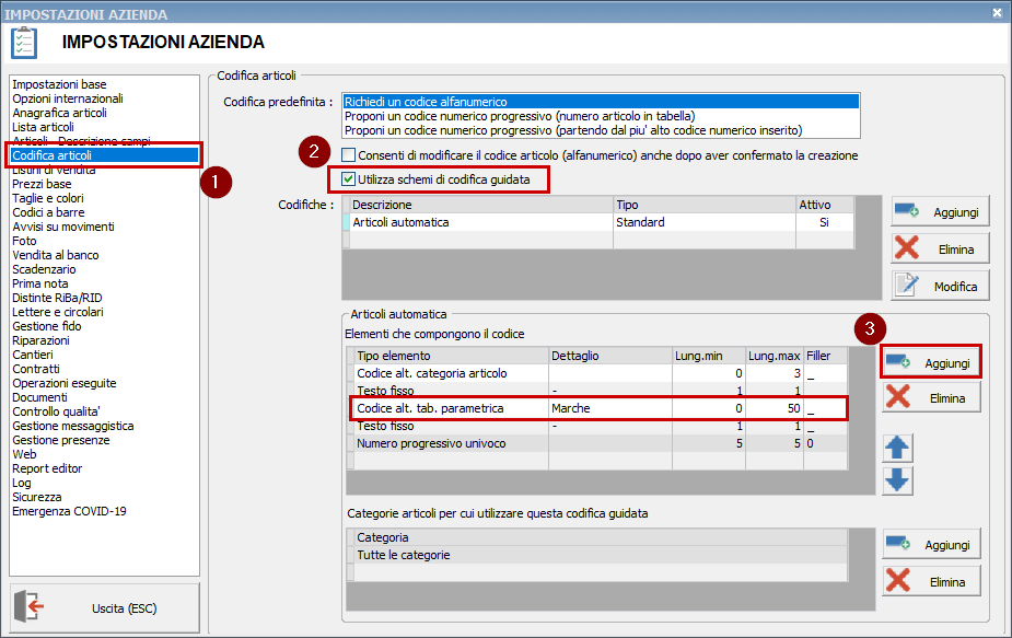 Tipi di elemento codifica guidata - Ready Pro - Manuale utente