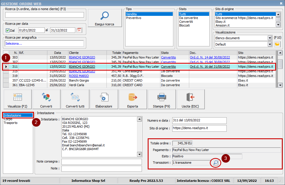 Visualizzare il dettaglio del pagamento e delle transazioni ...